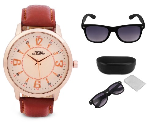 Buy HMTO Brown Leather Analog Watch With Wayfare Sunglasses Online at ...