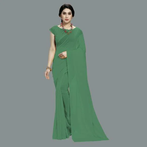 Buy Anand Women Green Solid Chiffon Single Saree Online at Best Prices in India - JioMart.