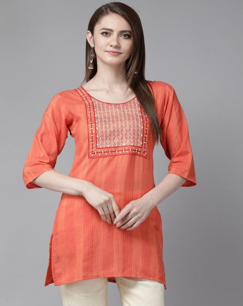Buy Muhuratam Womens Gajri Colour Cotton Kurti Online at Best Prices in ...
