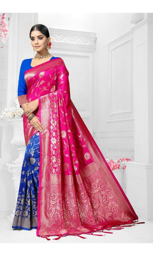 Buy NOPSE Women's Litchi Silk Banarasi Half & Half Saree (Ambalika Pink ...