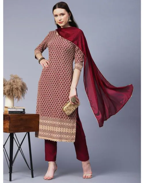 Buy Shubhisha Fashion Women Wine Straight SHIFALI WORK Kurta With ...