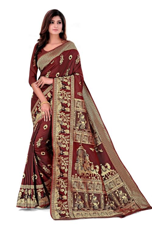 Buy RATNAVALI Woven Design Baluchari Silk Temple Border Saree For Women ...