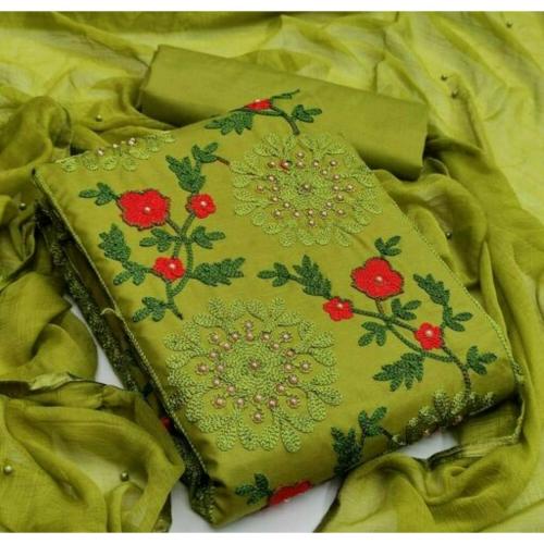 Buy GURHAL Embroidered Cotton Unstitched Dress Material Light Green ...