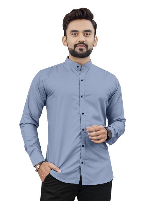 Buy NIVICK Men Slim Fit Solid Mandarin Collar Casual Shirt--Polo Blue ...
