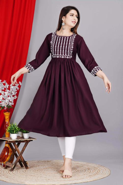 Buy Aanshi FASHION Rayon Embroidered Anarkali Kurti For Women And Girls ...