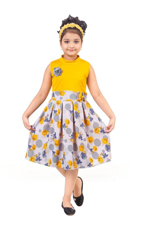 Buy CELEBRITY CLUBGirlsYellowSolidPoly SilkSingle High Neck Frock ...