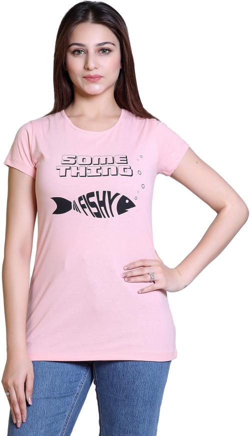 Buy Comfy Sparrow SOMETHING FISHY Women Printed Round Neck Cotton Blend ...