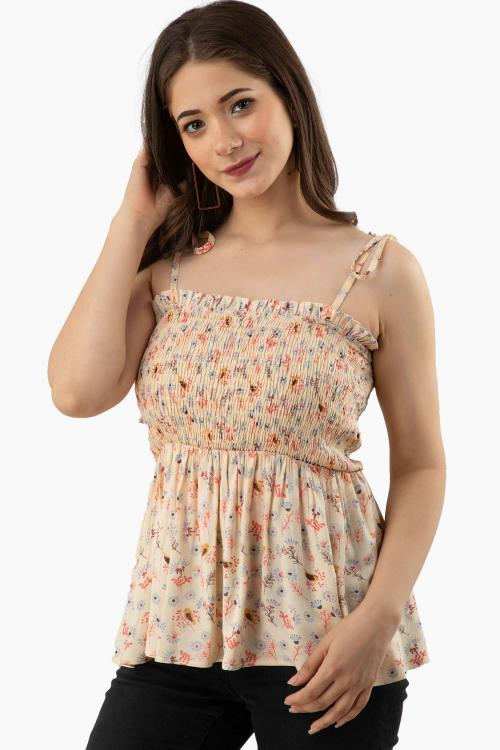 Buy PRETTY LOVING THING Women Printed Shoulder Tie-Up Yellow Top Online ...