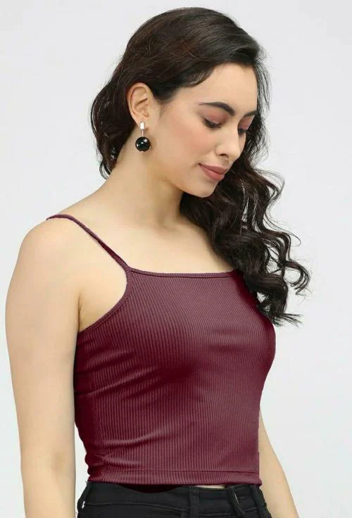 Buy NiloBerry Women Maroon Solid Lycra Blend Casual Noodle Straps Top ...