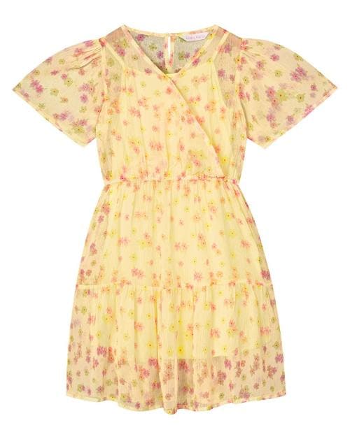 Buy Budding Bees Girls V-Neck All Over Printed Georgette Tiered Dress-Yellow Online at Best ...