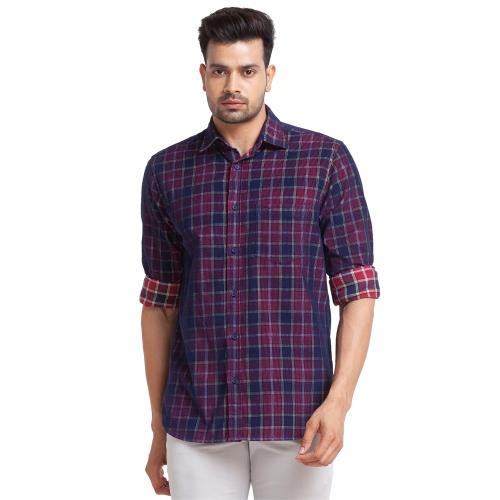 Buy ColorPlus Tailored Fit Checkered Dark Red Shirt Online at Best ...