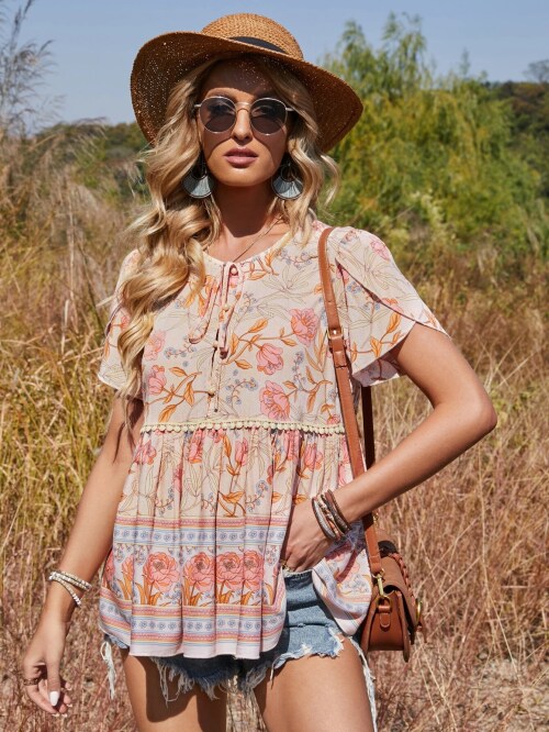 Buy Clothzy Women's Peach Color Round Neck Half Sleeve Reyon Top Online ...