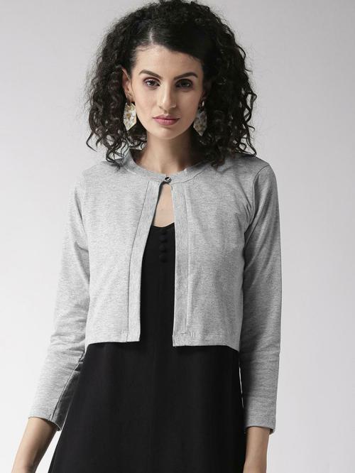 Buy Style Quotient Women Grey Melange Solid Crop Button Shrug Online at Best Prices in India ...