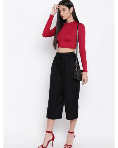 Buy RIVI Women Black Knotted Rayon Capri Trousers Online at Best Prices ...