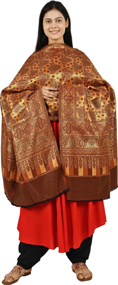 Buy FusFus Women Brown Floral Print Wool Shawl - Free Size Online at ...