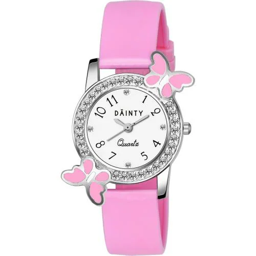 Buy DAINTY Pink PU Strap Women's and Girl's Analog White Dial Pink ...