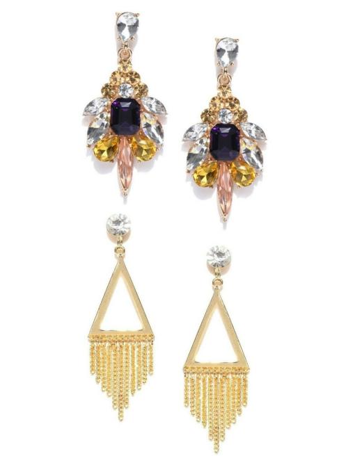Buy Crunchy FashionSequence Golden Multi-colored Crystal Drop Earrings ...