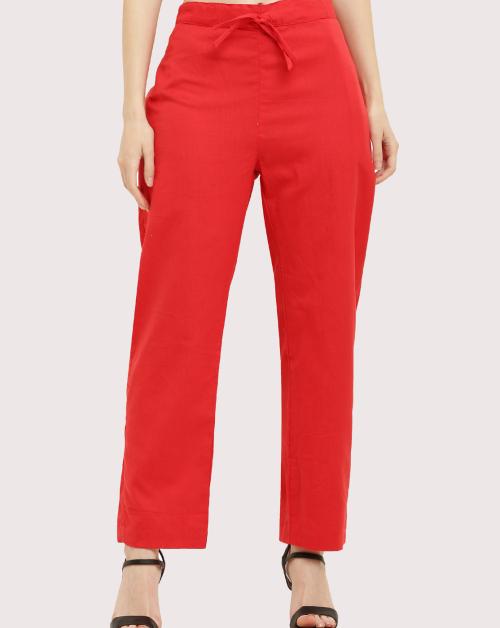 Buy Red Relexed Tapered Fit Cotton Trouser Has An Elasticated Waistband ...