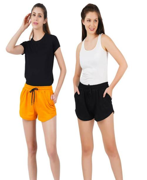 Buy Jocker Women Mustard, Blk Inner Elastic Pack Of 2 Shorts (2Xl ...