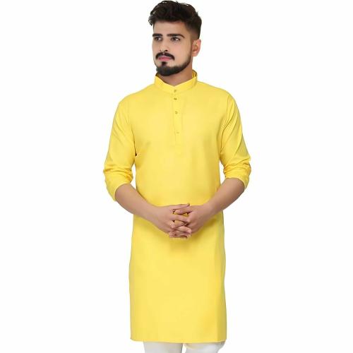 Buy Blacknight BALAJI Men Solid Pure Cotton Ethnic Dress _Yellow_L ...