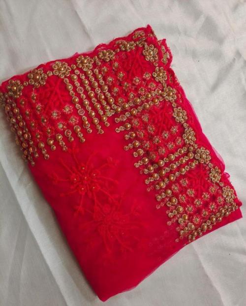 Buy Harmi Fashion Women Red Embroidered Net Bollywood Saree Online at ...