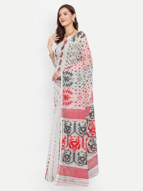 Buy Bengal Handloom BENGAL HANDLOOM SOFT GAP DHAKAI SAREE (WHITE RED ...