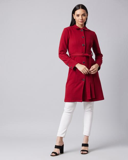 Buy DOLCE CRUDO Women Maroon Solid Polycotton Single Jacket Online at ...