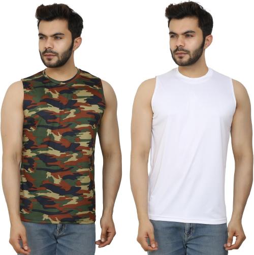 Buy PRIME PLUS Multicolor Solid Round Neck Gym Vest - M (Pack of 2 ...