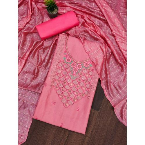 Buy GURHAL Embroidered Cotton Unstitched Dress Material Pink Online at ...