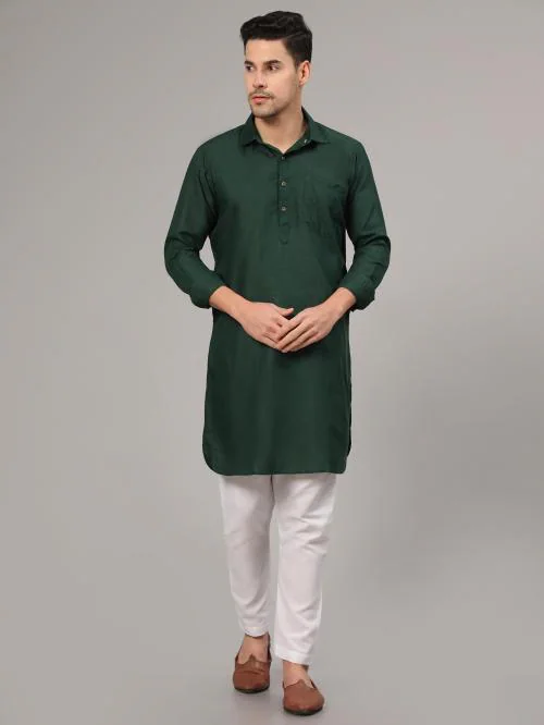 Buy IrisTheStudio Men Green Cotton Blend Solid Pathani And Pant Set ...