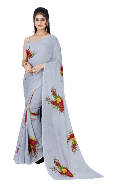 Buy Anand Women Grey Self Design Pattern Georgette Single Saree Without ...
