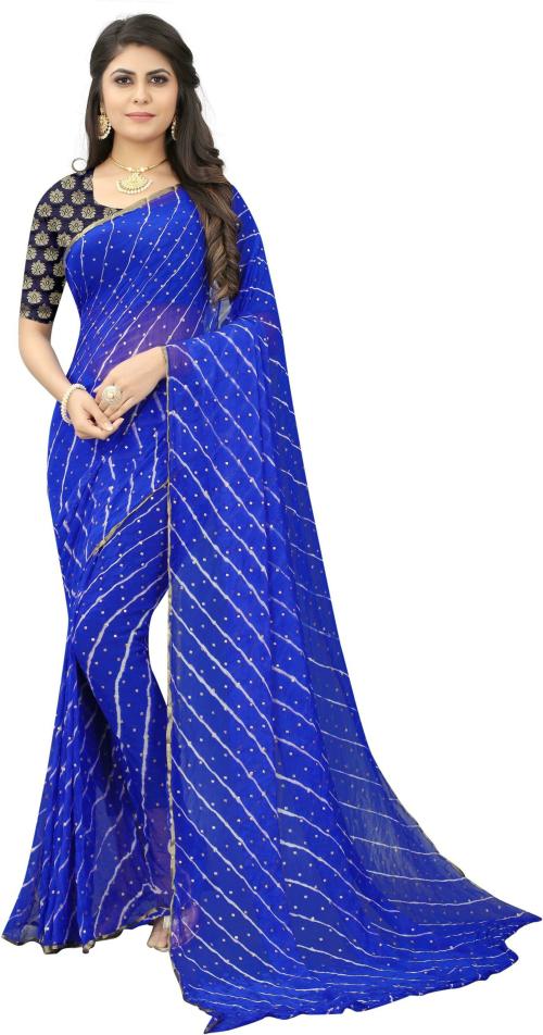Buy Febo Fashion Women Blue Striped Chiffon Single Saree Online at Best ...