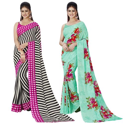 Buy Anand Women Multicolor1 Self Design Pattern Georgette Pack of 2 ...