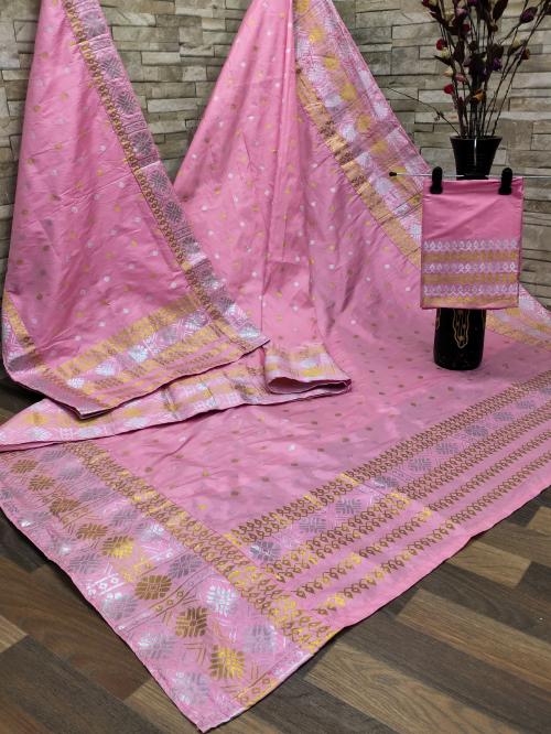 Buy 61&7 NX Self Design Dokhona Silk Blend Saree (Pink) Online at Best ...