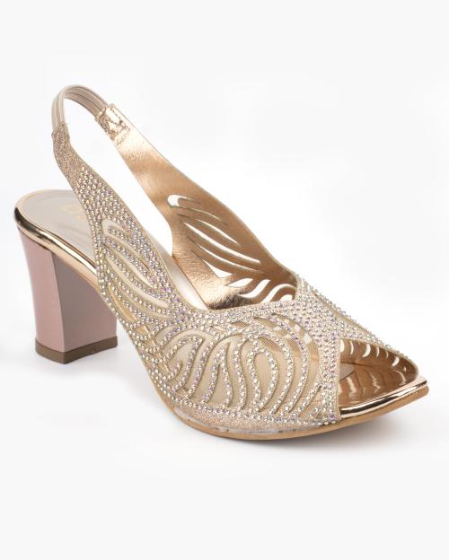 Buy OZURI Women's Embellished Peep Toe 3 Inch Heel Sandals Online at ...