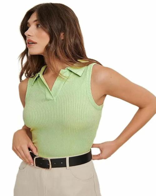 Buy Maya & Collection Women's Lycra Ribbed Polo Collared Regular Fit ...