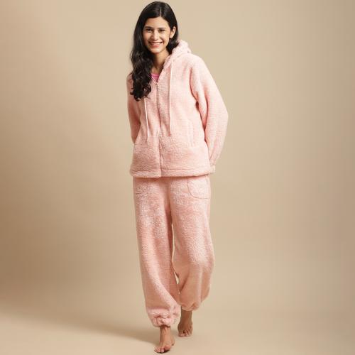 Buy Secret Wish Women Light Pink Faux Fur Winter Night Suit Online at ...
