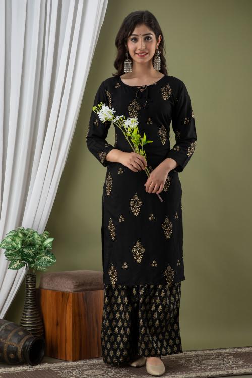 Buy Zyla Women Black Printed Rayon Kurta Suit Set Online at Best Prices ...