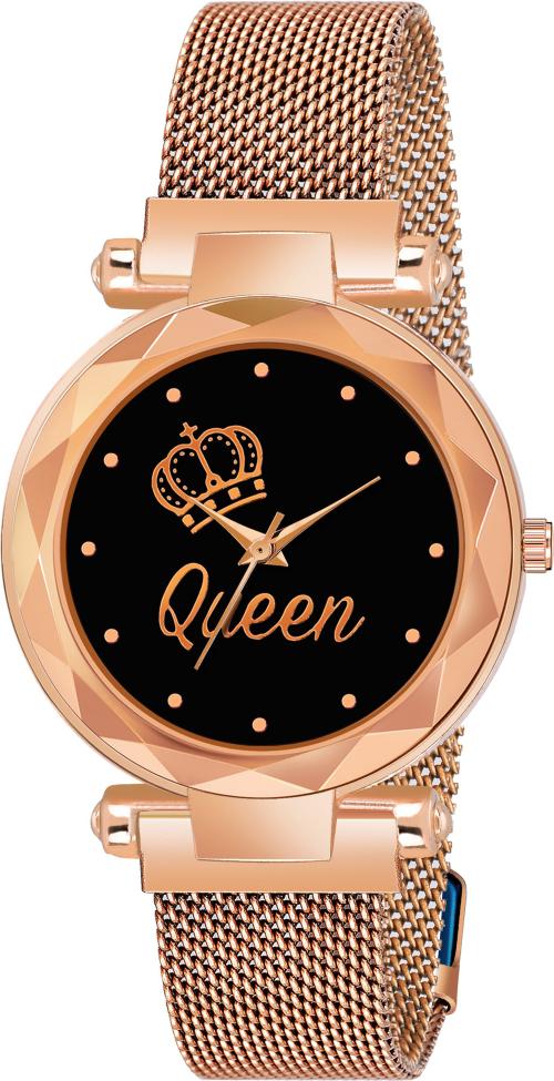 Buy Maan International Analog Wrist Watch Black Dial Rose Gold Strap ...