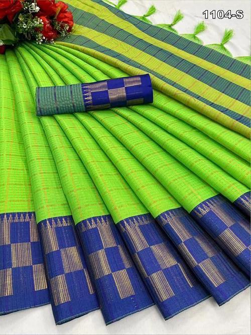 Buy shubhkamna fashion Light Green-Blue1242 Checkered Cotton Linen ...