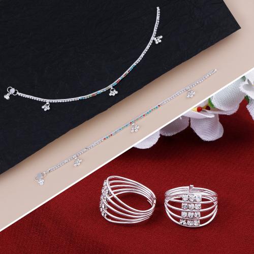 Buy Silver Plated Traditional Toe Ring Chain Anklet for Women And Girl ...