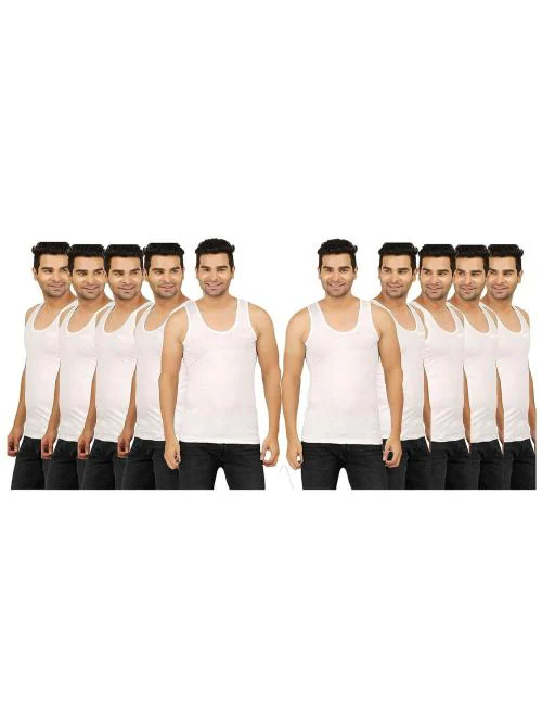 Buy PRAKASAM COTTON Mens Combed Cotton Round Neck Sleeveless White Vest ...