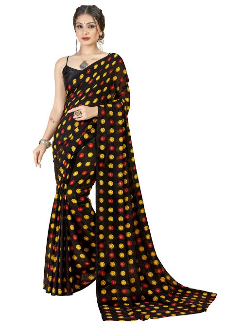 Buy Anand Women Black Self Design Single Saree Without Blouse Piece ...