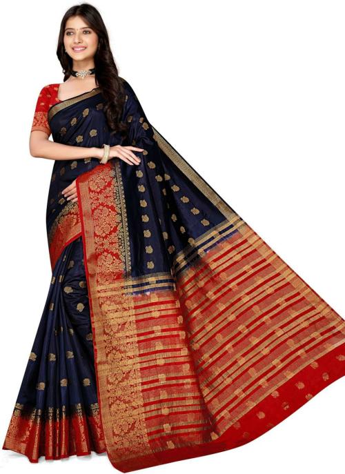 Buy Devi creation Women Kanjivaram Jacquard Saree Dark Blue Online at ...