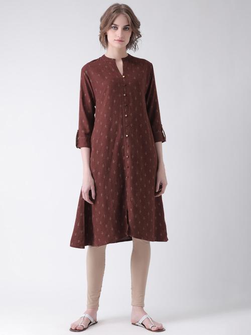 Buy Span Women Brown Printed Cotton Blend Frontslit Kurta - Mz089 ...