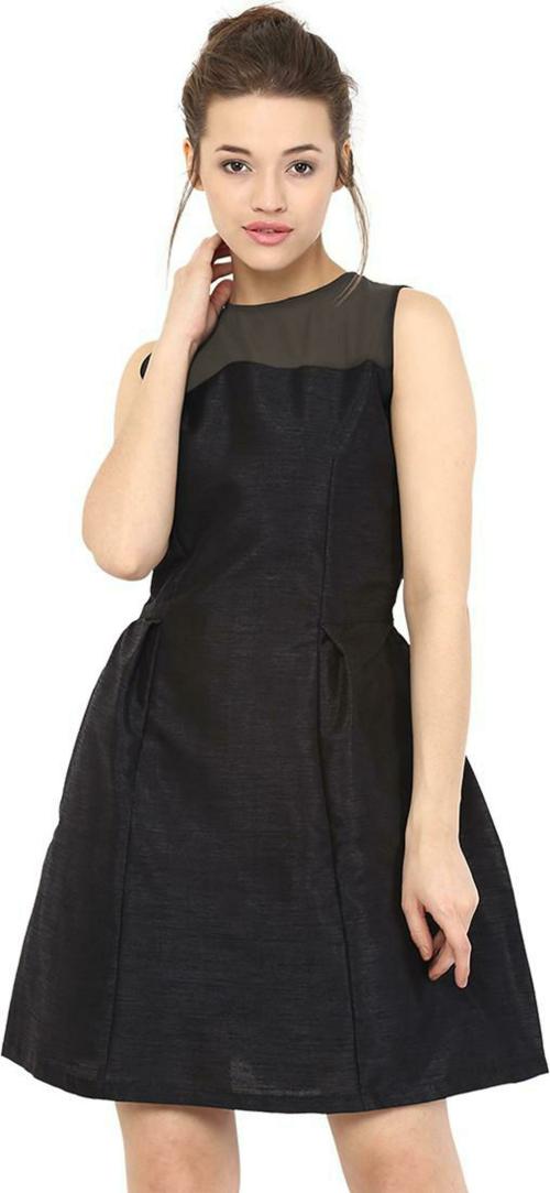 Buy Miss Chase Women Black Solid Silk Single Dress Online at Best ...