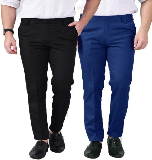 Buy AD & AV Men Black Solid Synthetic Pack Of 2 Formal Trousers Online at Best Prices in India ...