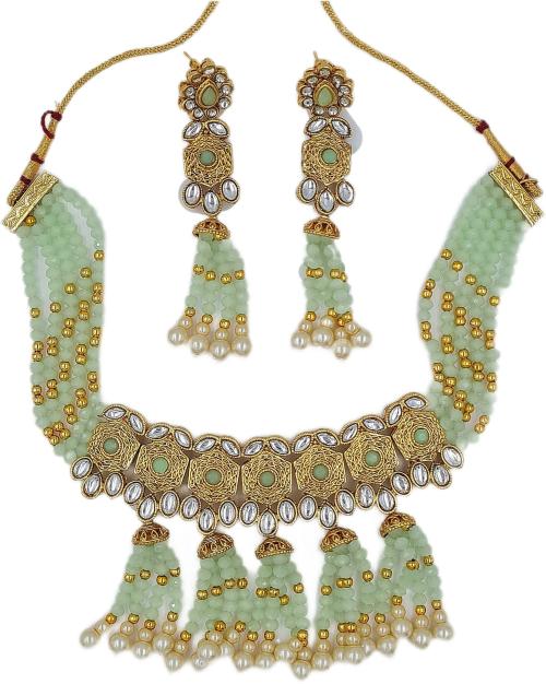 Buy Aarnaa Gold-Plated Zinc Earring and Necklace Set (Green) Online at ...