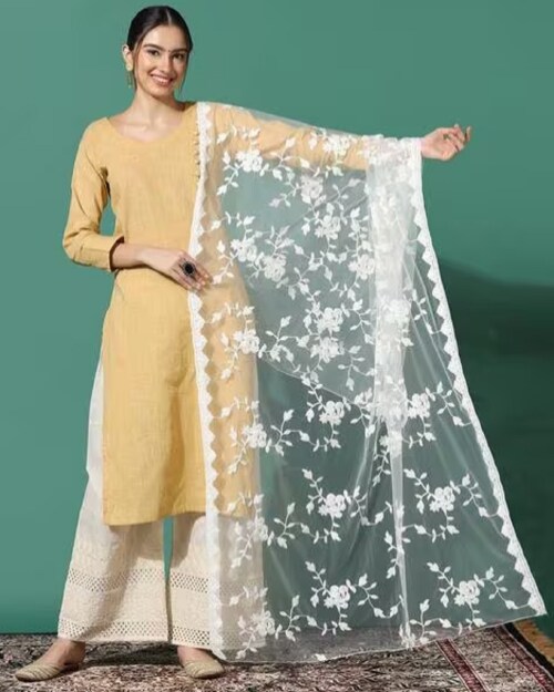 Buy Embroidered Net Dupatta--White Online at Best Prices in India ...