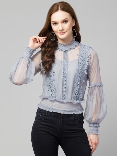 Buy StylzIndia - Trendy Lace Net Tops - Grey - S Online at Best Prices ...